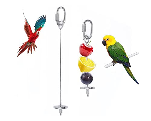 Nuatpetin Bird Food Holder, 2 PCS Stainless Steel Hanging Bird Feeders Bird Treat Skewer for Cage, Parrot Foraging Toy Feeder Toys Holder Fruit Veggies Feeding Stick for Parrot Cockatiel Macaw