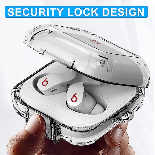 JIML [Upgrade Secure Lock] Compatible with Beats Fit Pro 2021 Case TPU Military Shell Protective Cover Skin Shock-Absorbing with Keychain and Lanyard (Clear-White)