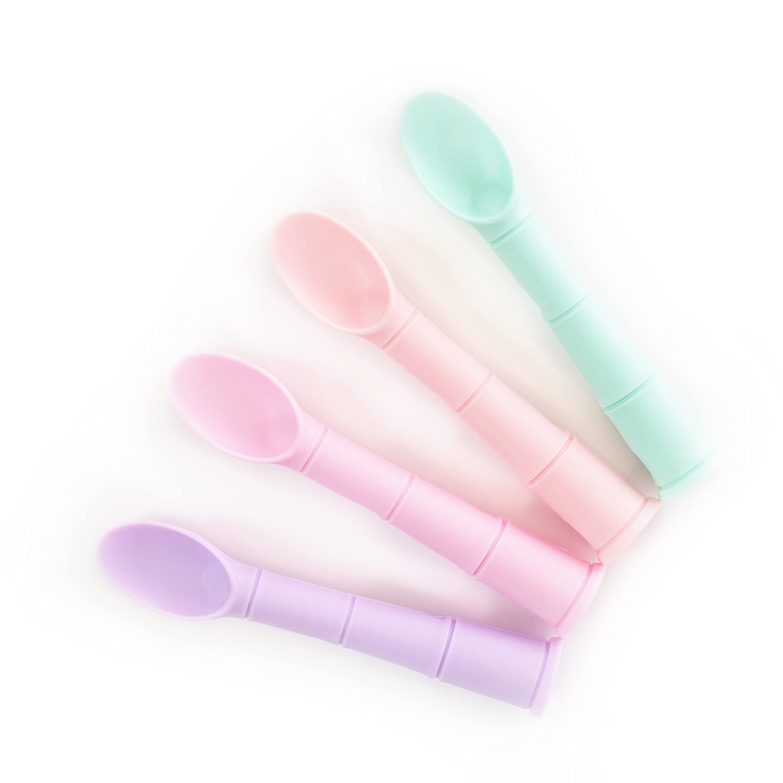 Elle Belle Baby : 4-Pack Silicone Baby Spoon, 6M+ First Stage Feeding, Soft Flexible Tip, Ergonomic Design (Spring Blooms)