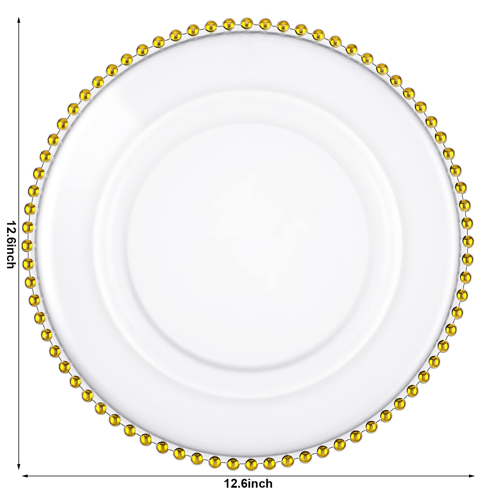 Eaasty 24 Pack 12.6'' Gold Beaded Charger Plates Dinner Plates Chargers Clear Acrylic Round Plates Bulk with Gold Beaded Trim Plastic Chargers Table Decoration for Wedding Birthday Event Party
