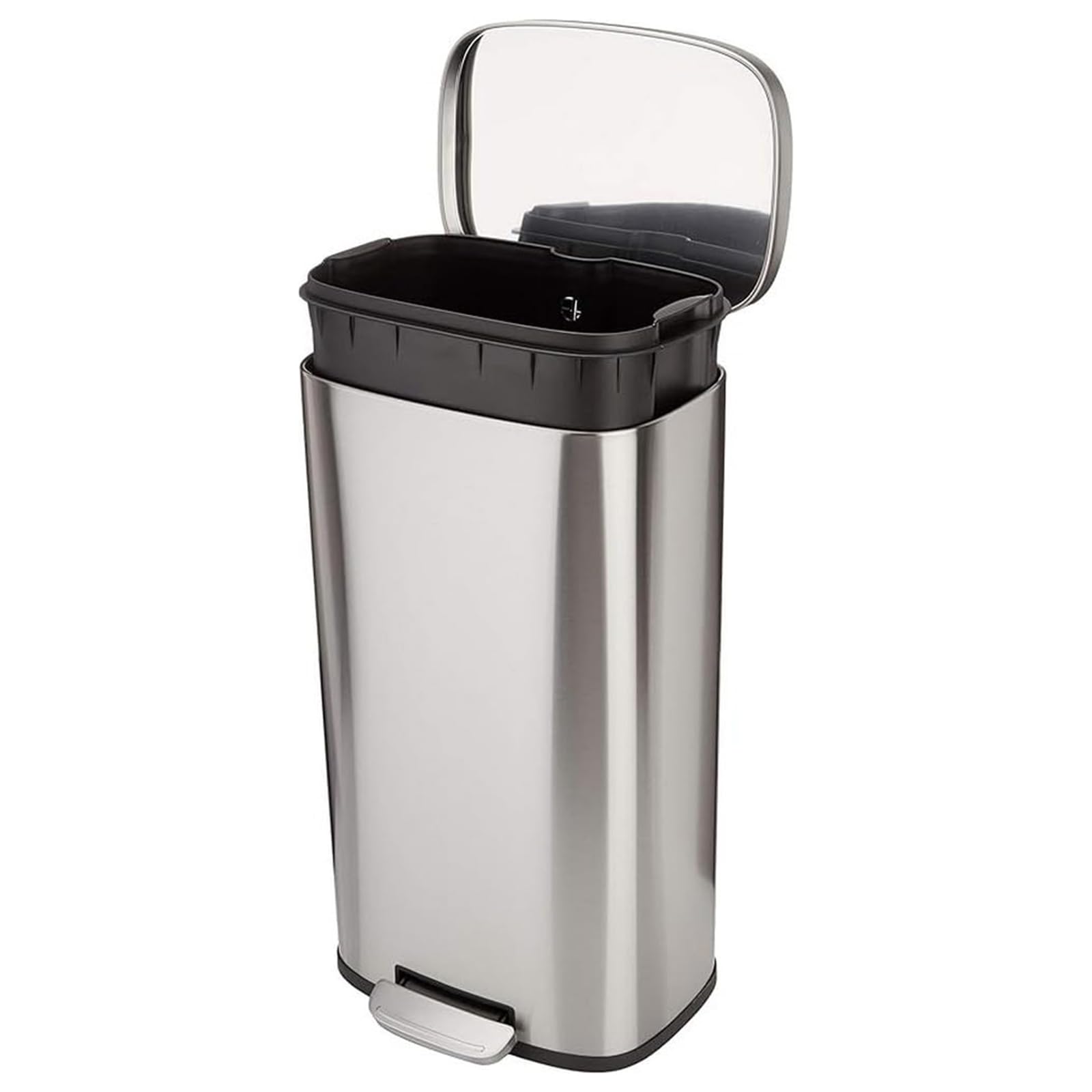 Diyrap 7.9 Gallon/30 L Garbage Can Kitchen Trash Can with Lid andSoft-Close Foot Pedal for Office Bedroom Bathroom Step Trash Bin Fingerprint-Proof Brushed Silver