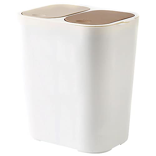 Dual Compartment Trash Can - Nordic Style Trash and Recycling Combo - Double Trash Can with Separate Pop Up Trash Bin Lids - Slim Garbage Can - Kitchen Recycle Bin - 10.2x7.1x13.2in White Trash Can