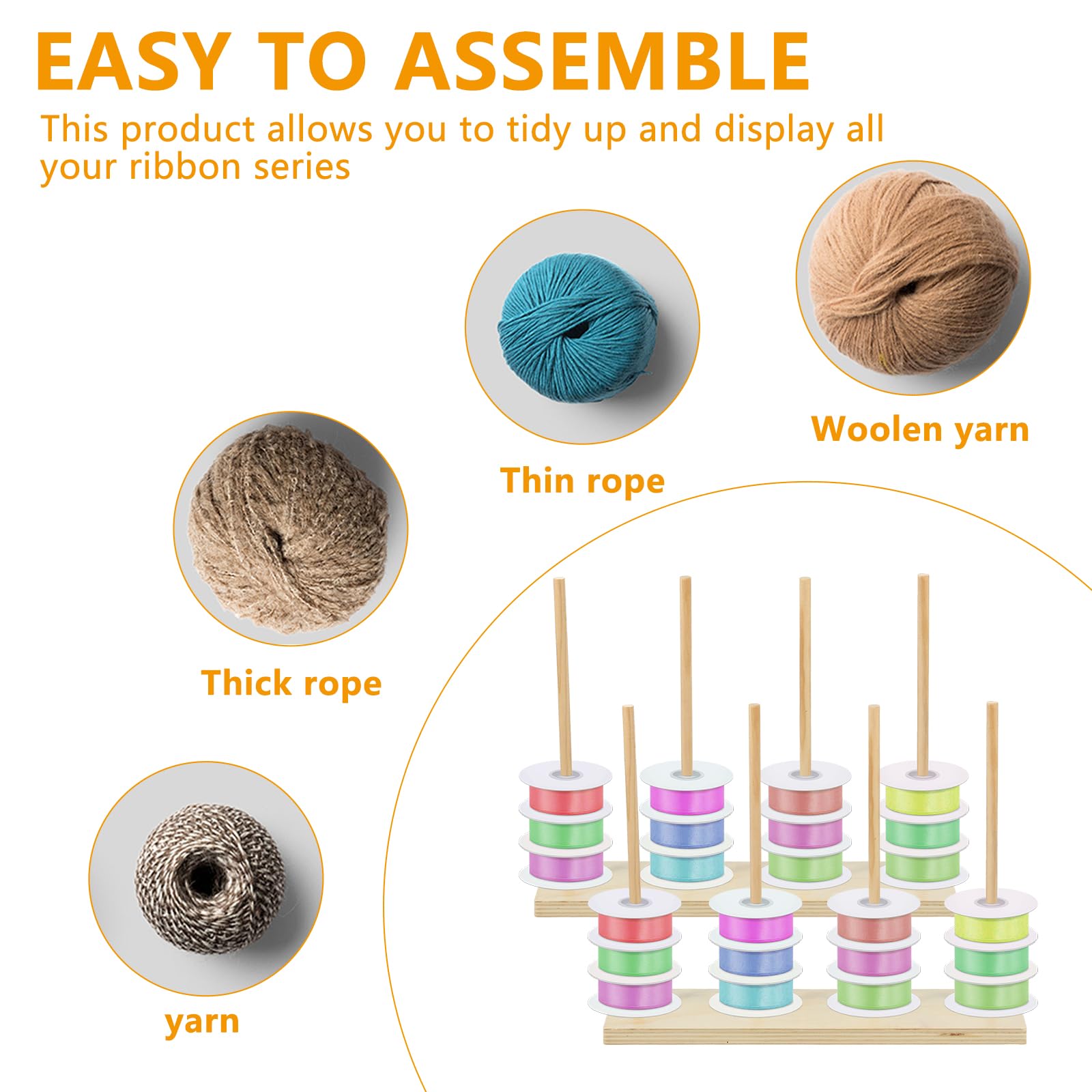 DJAPWPX 2Pcs Ribbon Organizer Wood Ribbon Storage Rack Space Saving Spool Holder Organizer Ribbon Holder for Sewing Craft Mesh Thread Tape Wreath Crochet Florist Wrapping