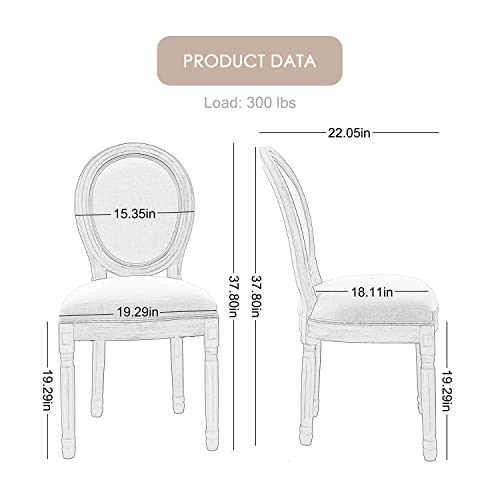 Kiztir French Country Dining Chairs Set of 6, Farmhouse Dining Chairs with Round Backrest, Mid Century Upholstered Dining Chairs with Solid Wood Leg for Dining Room Bedroom Kitchen Restaurant (Beige)