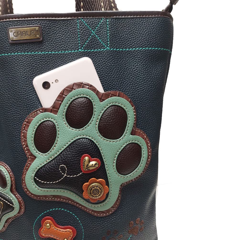 CHALA Handbags Big- Everyday Tote Women Handbag with Zip Around Wallet (Navy Paw Tote + White Paw Wallet)