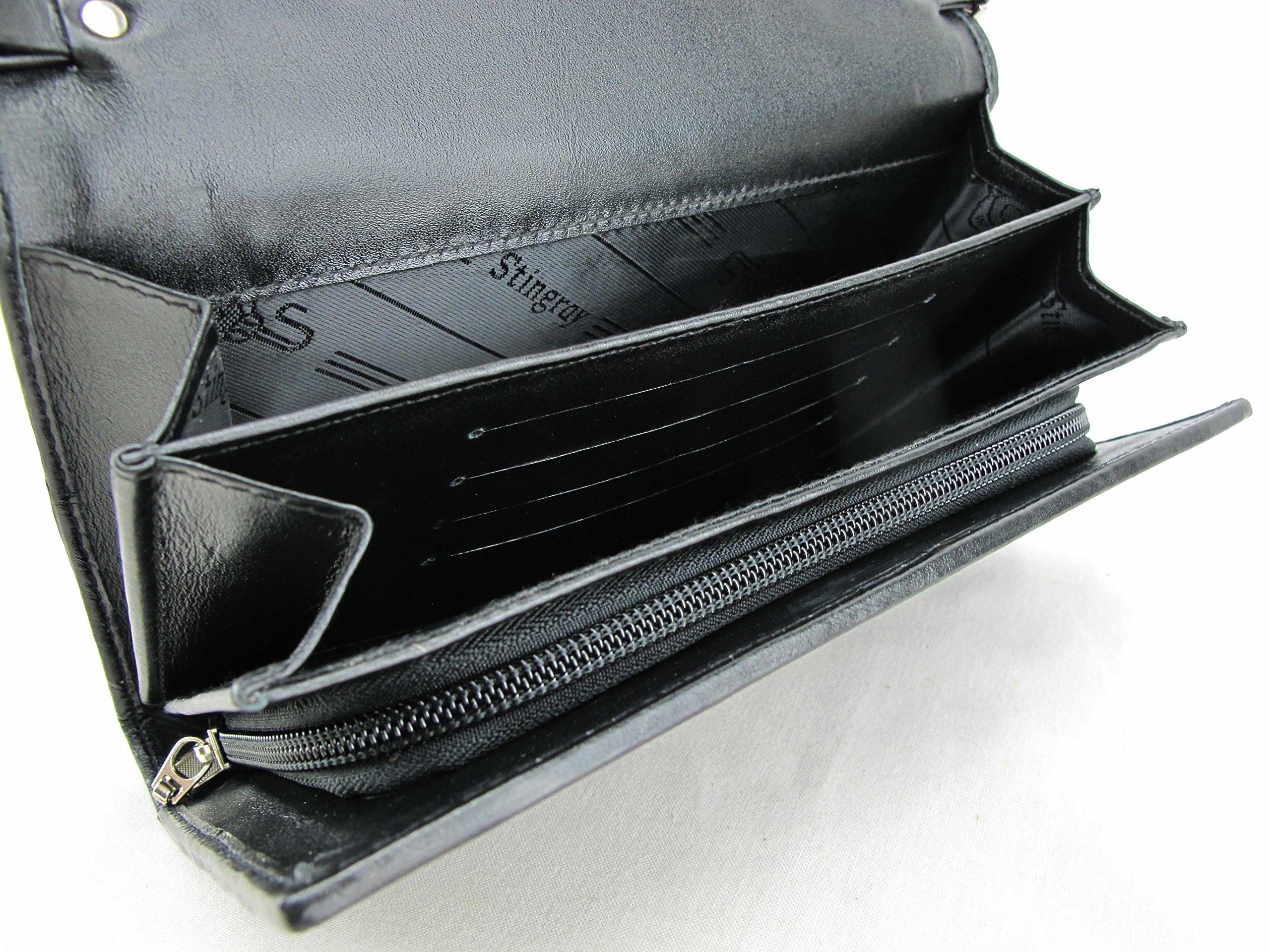 Pelgio Genuine Stingray Skin Leather Shoulder Cross Body Bag Purse (Black)