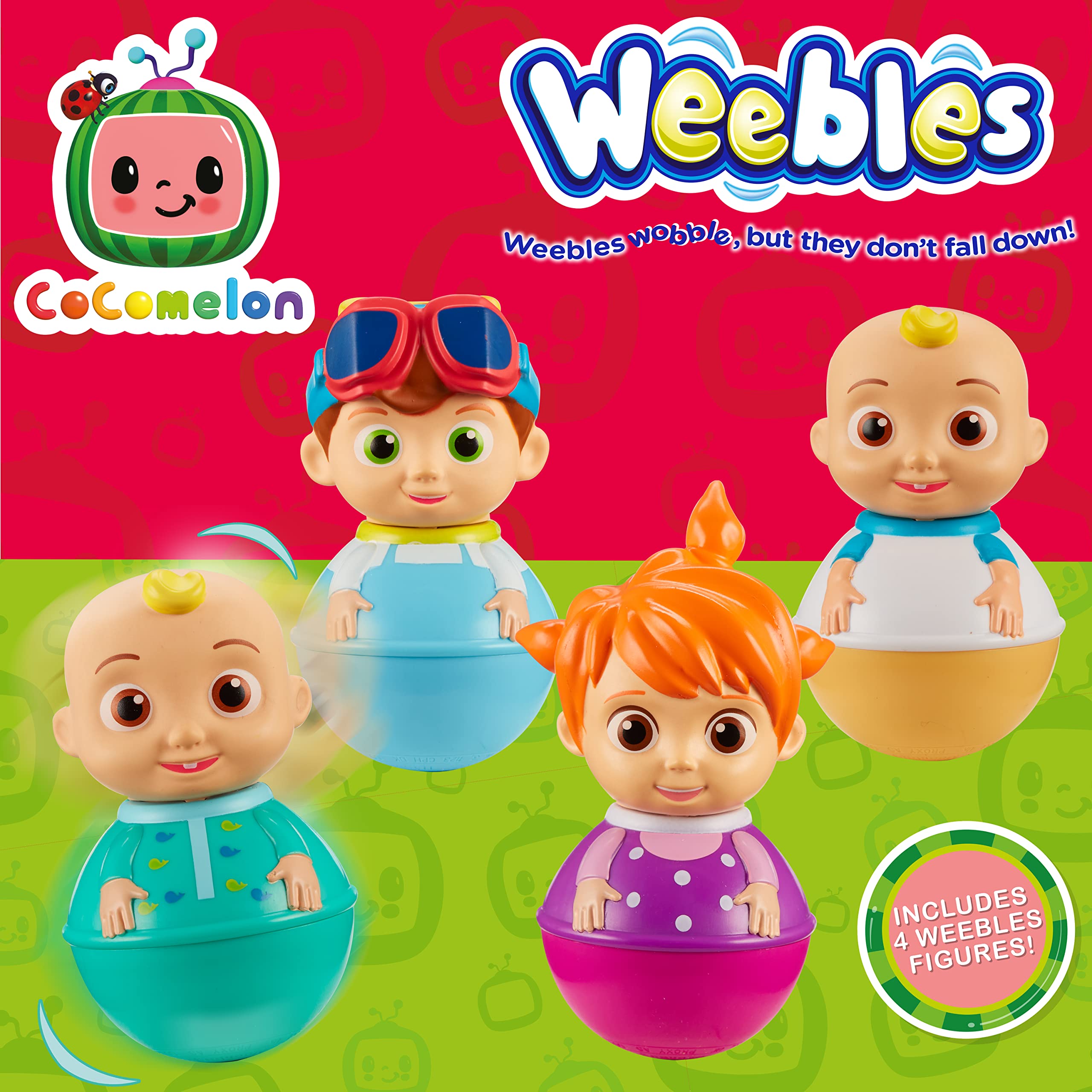 Cocomelon Weebles 4 Figure Pack, Chunky Moulded Figures, JJ, moonbug, Preschool Imaginative Play, Blue