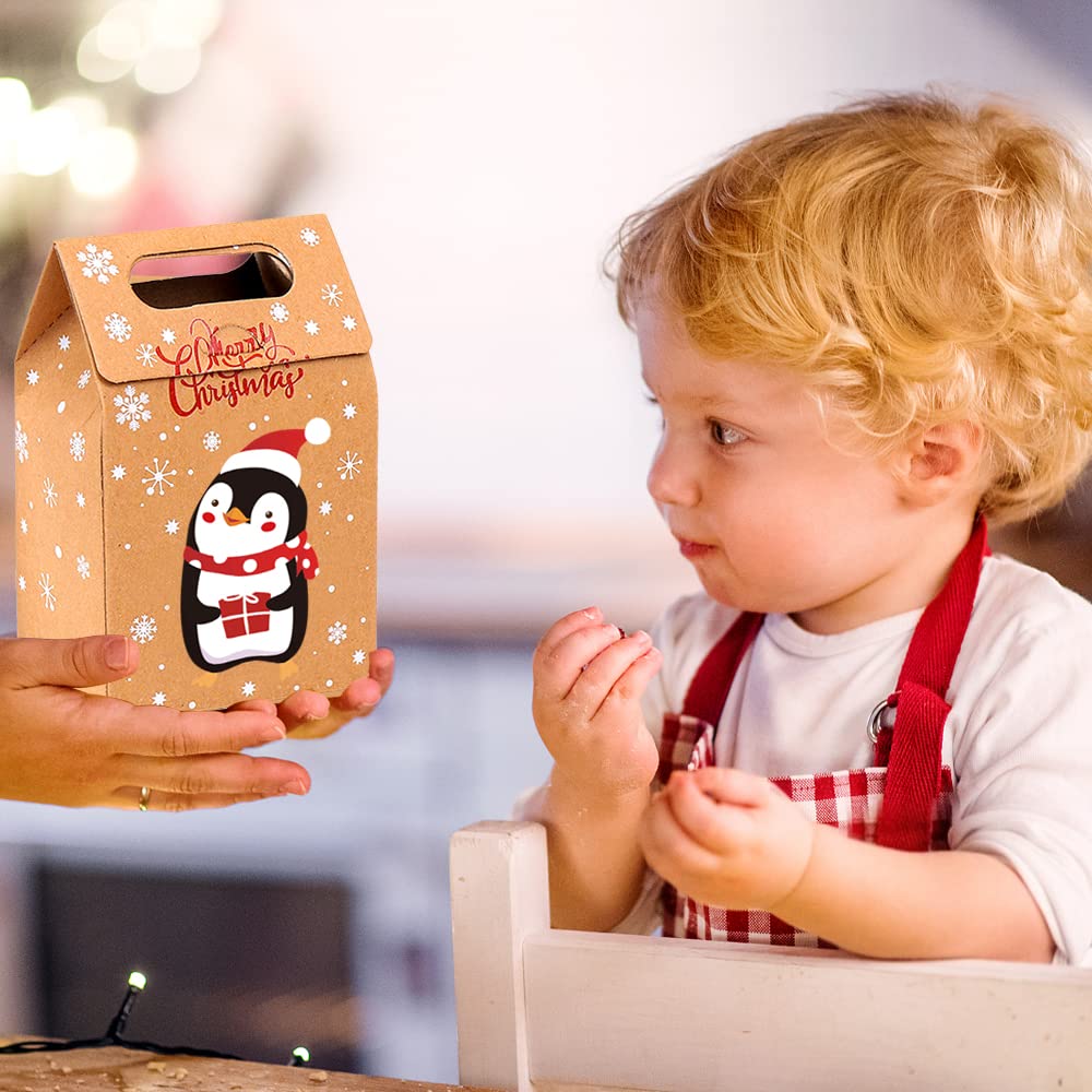 JOICEE Christmas Kraft Paper Gift Boxes 24pcs Xmas Goodies Treat Candy Bags Boxes for Christmas Party Favor