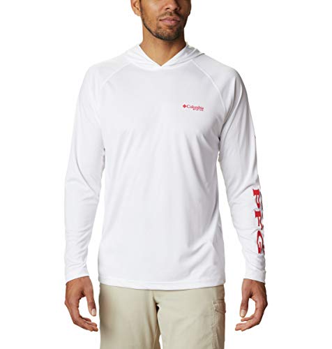 Columbia Men's Terminal Tackle Hoodie, White/Red Spark Logo, Large