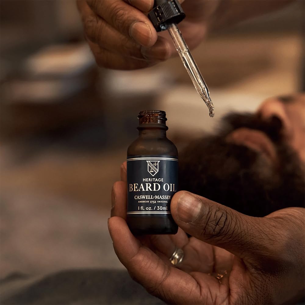 Caswell-Massey Heritage Face and Beard Oil for Men, Relieves Skin Sensitivity and Restores Moisture, Natural Beard Oil with Refreshing Scent, 1 Fl Oz