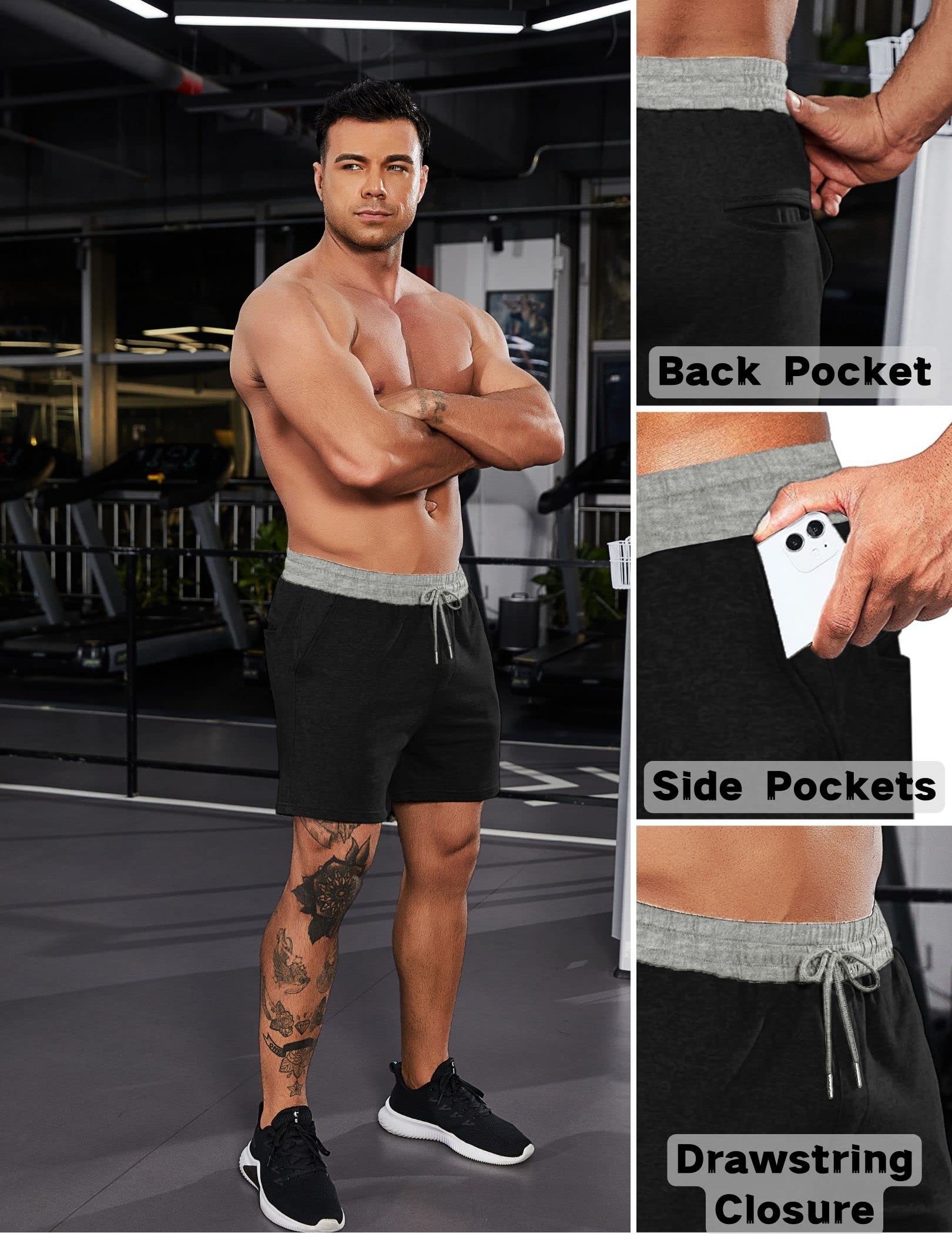 COOFANDY Shorts for Men Running Shorts Gym Athletic Workout Shorts for Men with Pockets Black