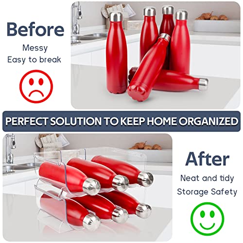 GELBEKUH 4 Pack Water Bottle Storage Stackable Water Bottle Organizer Water Bottle Rack, Soda pop, Sports Drinks, Wine, Bottle Holder for Kitchen, Cabinet, Countertop, Fridge (Clear)