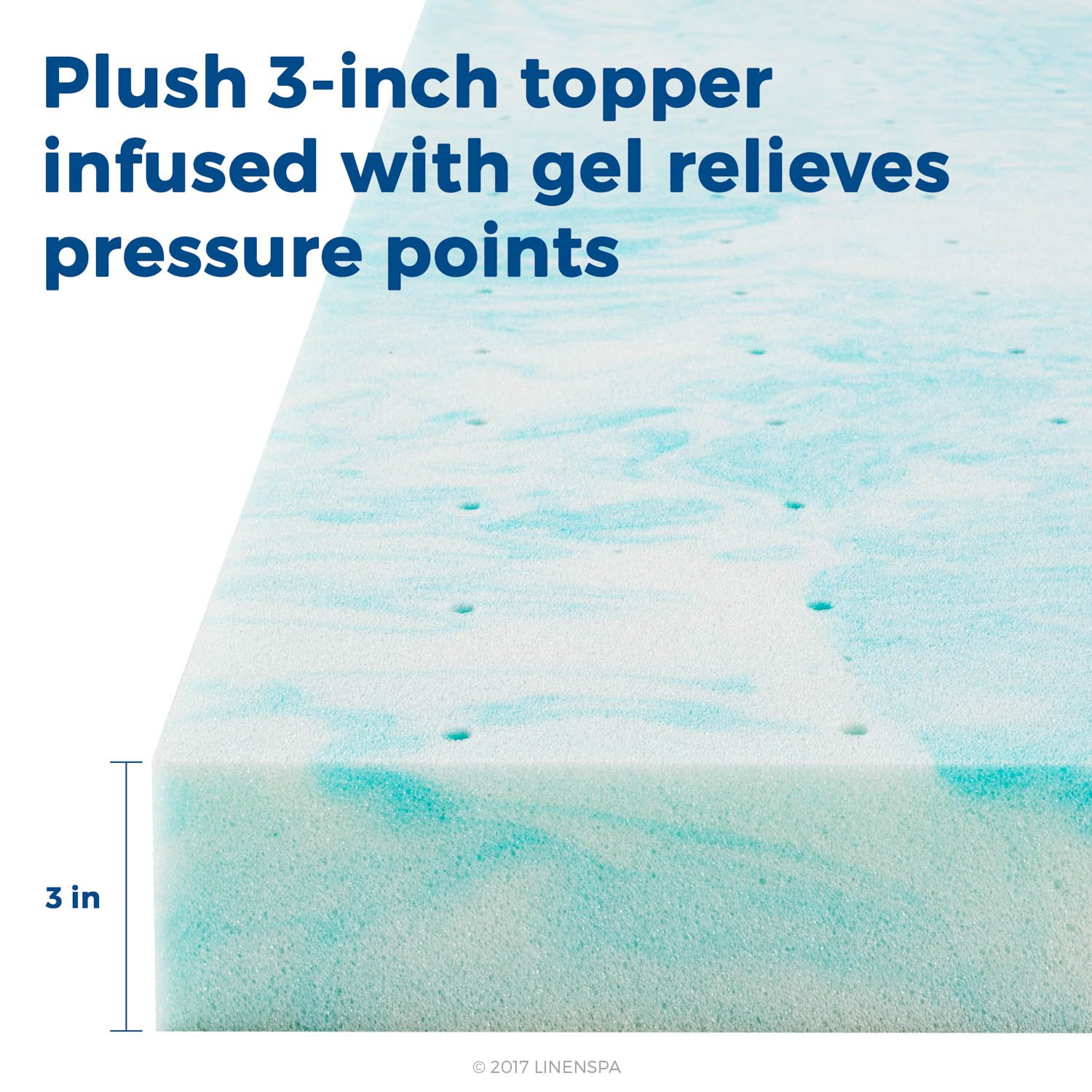 LINENSPA 3 Inch Gel Swirl Memory Foam Mattress Topper – Cooling Gel Infused – Pressure Relieving – CertiPUR Certified - Full