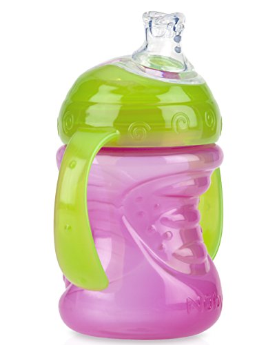 Nuby Plastic 2-Pack Two-Handle No-Spill Super Spout Grip N' Sip Cups, 8 Ounce, Pink and Purple
