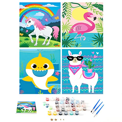 LWZAYS 4 Pack Paint by Numbers for Kids,8X12Inch Animals Color by Numbers for Kids DIY Beginners Easy Acrylic Watercolor Oil Painting Arts & Crafts Toys Gift for Wall Decor(White Edge 2inch)