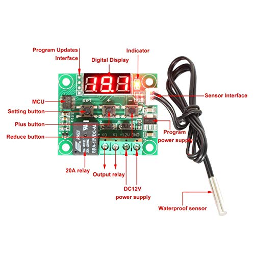 DaFuRui 3Pack W1209 Digital Temperature Controller Module,W1209 Temperature Controller Board Case with Waterproof NTC Probe -50~110℃ DC 12V Electronic Temp Control Module Switch