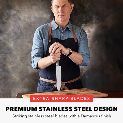 GreenPan x Bobby Flay 6 Piece Steak Knife Set with Wood Storage Box, Premium Stainless Steel Blades, Precision Cutting Tools, Ultra-Versatile Cutlery, Hand Finished Wood Handle, Damascus Steel Design
