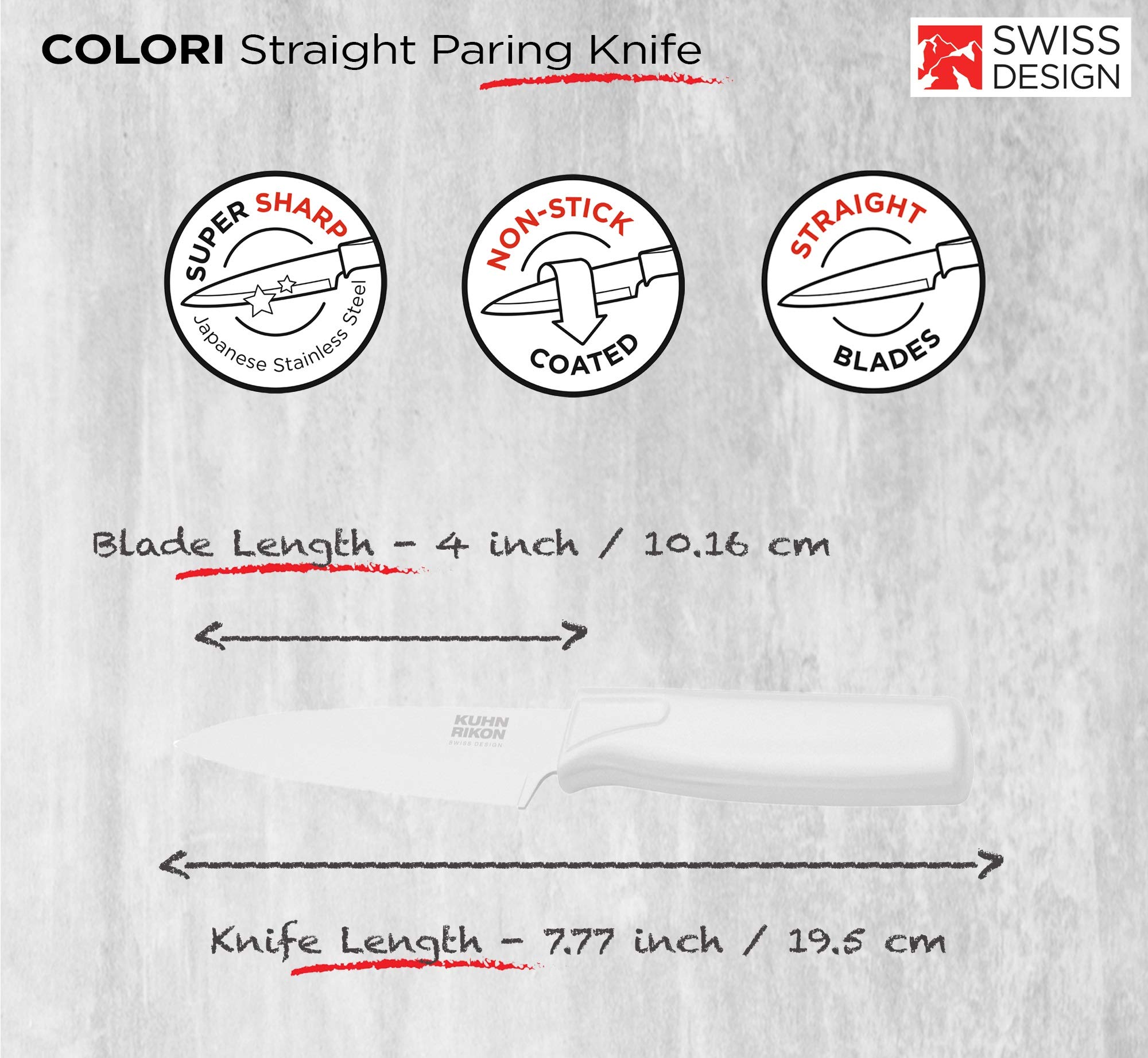 Kuhn Rikon Colori Non-Stick Straight Paring Knife with Safety Sheath, 4 inch/10.16 cm Blade, Marshmallow