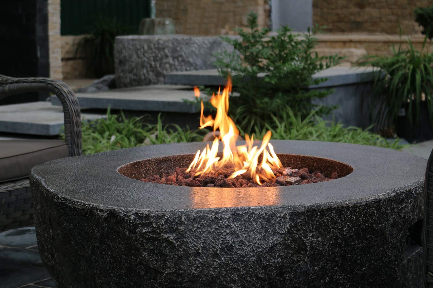Elementi Outdoor Fiery Rock Fire Pit Table 50 x 42 Inches Grey Durable Glass Reinforced Concrete Square Fireplace Includes Burner Lava Rock Canvas Cover - Natural Gas