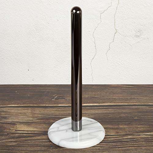 Creative Home Natural Marble Base Paper Holder Kitchen Towel Dispenser with Gunmetal Finish Metal Pole, 5-1/2" Diam. x 12-5/8" H, Off-White (patterns may very)