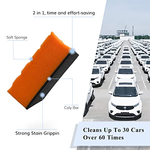 KmaxShip Synthetic Clay Bar & Sponge 2 in 1 for Car Detailing, 2 Pack Set Car Clay Pad for Auto Detailing, Magic Car Pad Cleaning, Reusable and Washable (Orange)