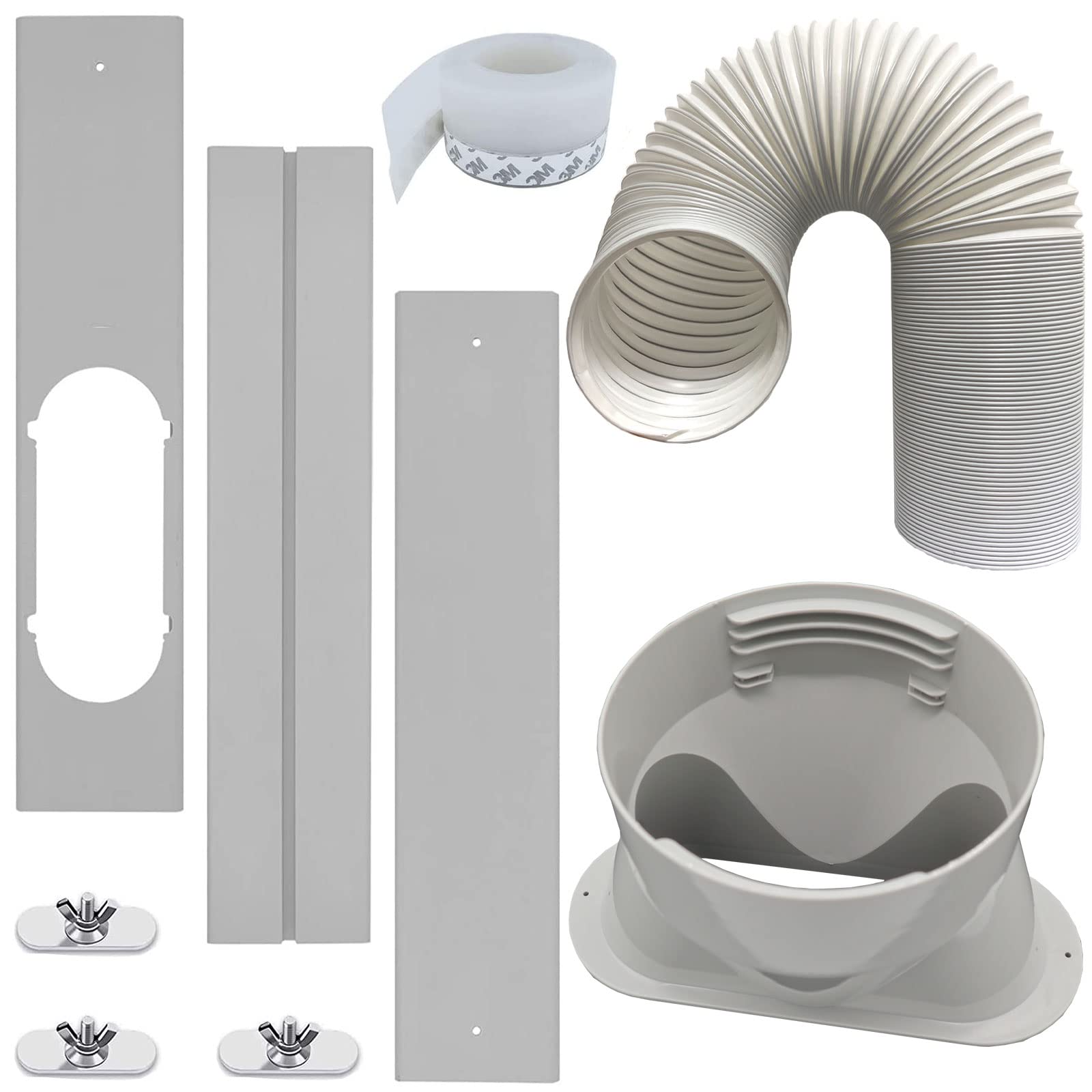 YUESUO Portable AC Window Vent Kit with Hose, 3Pcs Window Slide Kit Plate + 5'' Window Adapter Tube Connector + 5" Exhaust Hose (9 Pack)