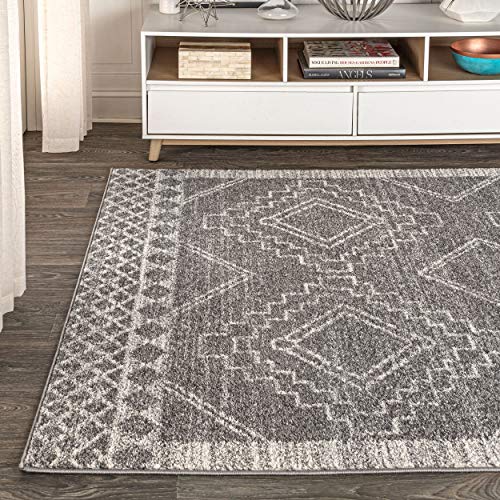 JONATHAN Y MOH200C-8 Amir Moroccan Beni Souk Indoor Area-Rug Bohemian Farmhouse Rustic Geometric Easy-Cleaning Bedroom Kitchen Living Room Non Shedding, 8 X 10, Gray,Cream