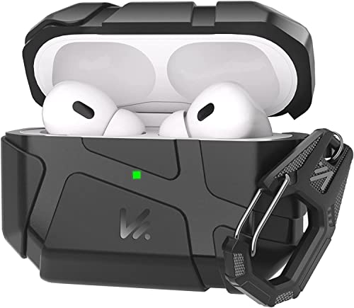 KMMIN AirPods Pro 2nd Generation Case, Airpod Pro Case Cover for Apple AirPods Pro 2nd /1st Gen 2023/2022/2019 Rugged Shockproof Protective Military Case with Keychain [Front LED Visible]-Black