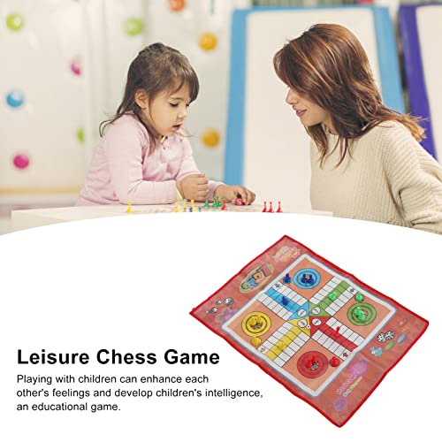 Tissting Wooden Checkerboard Flying Ludo Chess Set, 2.4x1.8in Non Woven Fabric Roll Up Flying Chess Board for Family, Party, Travel, Camping, Leisure Entertainment