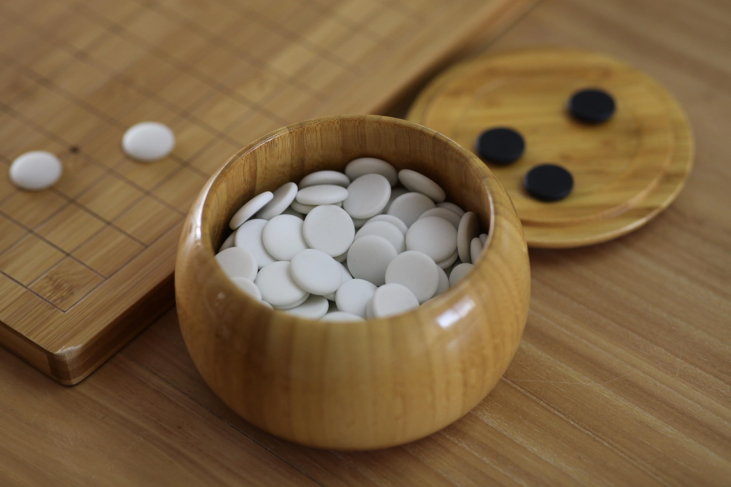 SongYun Go Game Set Reversible 19x19 / 13x13 Bamboo Game Board with Single Convex Ceramic Stone 361pcs and Bamboo Go Bowls, 2 Players Board Game