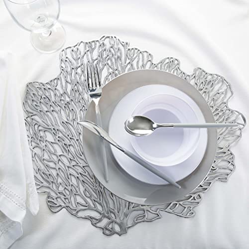 Home Details 4 Pack Coral Metallic Placemats | Detail Décor | Perfect Tablescape | Great for Dining Room | Kitchen Table | Island Counter | Coffee Table | Coral Design | Sliver