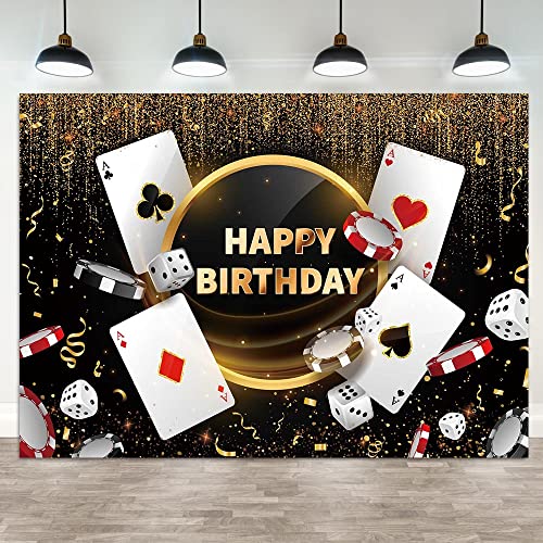 Hilioens 7×5ft Casino Birthday Backdrop for Men Gold Glitter Dots Bokeh Las Vegas Casino Night Background Party Banner Decoratins