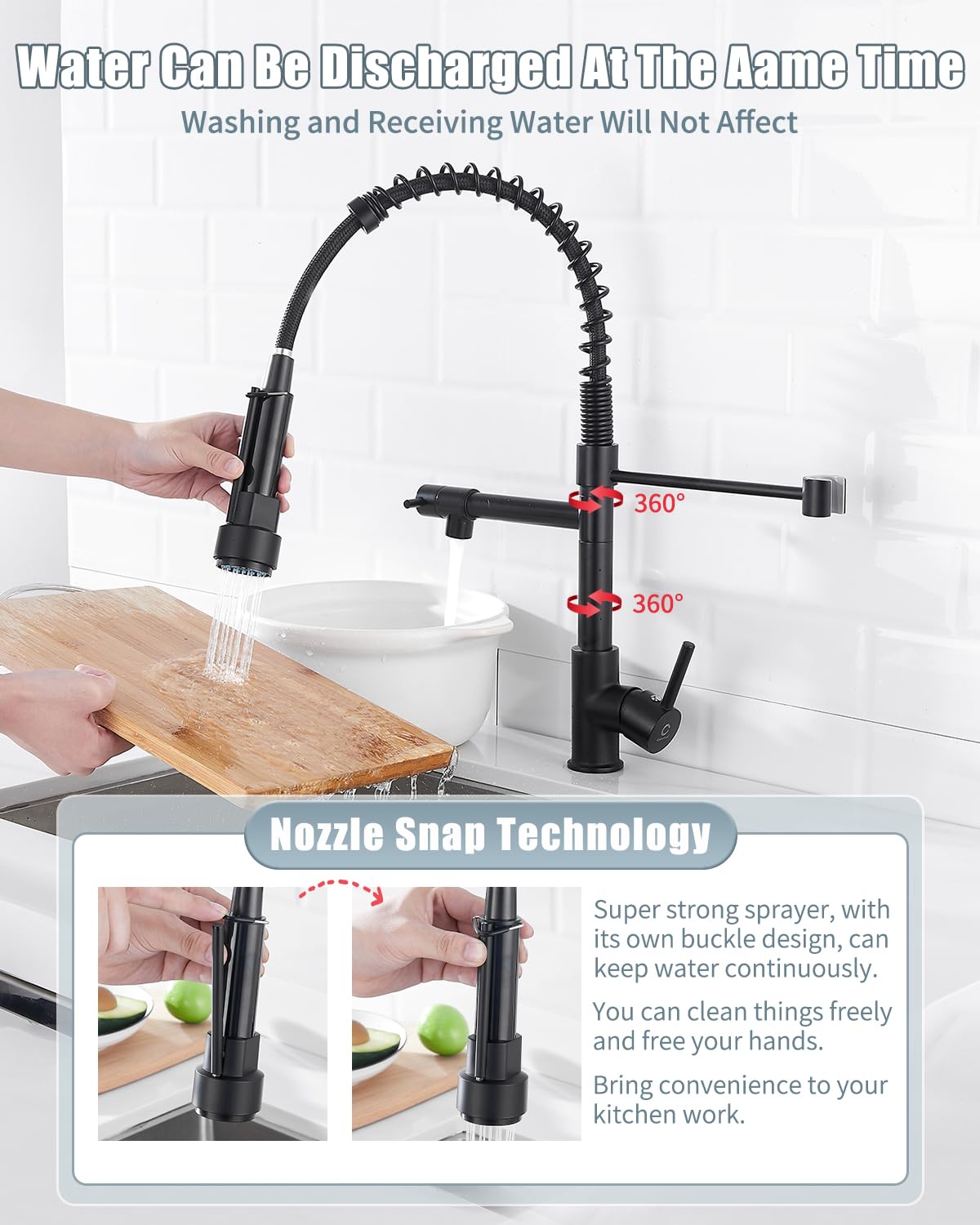 Casavilla Kitchen Faucet with Soap Dispenser, Single Handle Spring Kitchen Sink Faucets with Pull Down Sprayer and Deck Plate,Black Faucet for Camper Farmhouse RV Kitchen Sink,Dual Function Spray Head