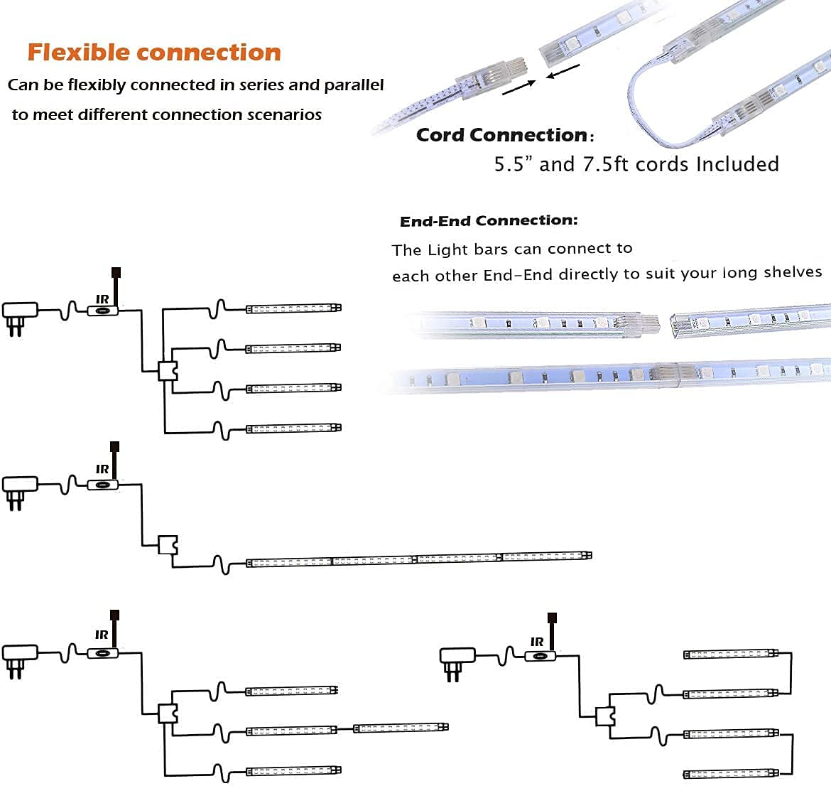 Cefrank 4X 16 Inches (40cm) Linkable RGB LED Light Bar Kit for Display Cabinet - Multi-Colors