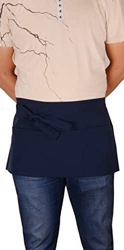 SEW UR LIFE Resist water 3 big Pockets Waist Server Apron Kitchen Restaurant Bistro Cafe Bar Pub Cake Shop Bakery Unisex Half Aprons for Chef, Baker, Servers, Waitress, Waiter(Navy)