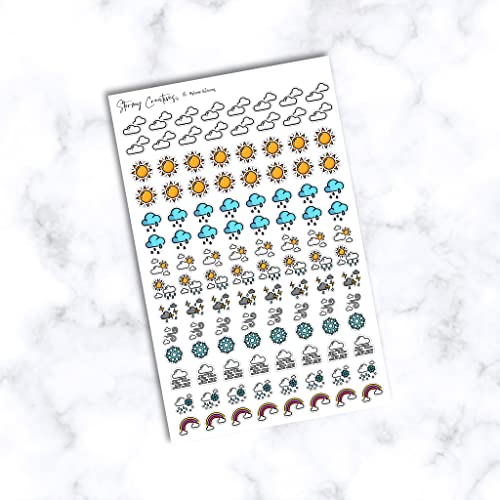 Die Cut Weather Icon Planning Stickers, 2 Sheets, 224 Total Stickers, 0.5" wide, Multicolor, Personal Planners and Journals