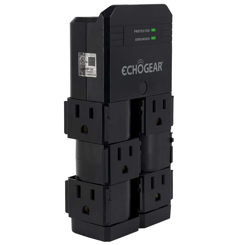 ECHOGEAR Wall Outlet with Surge Protection - Power & Protect 8 Devices with 6 Rotating AC Plugs & 2 USB Ports - Includes 1x USB-C Port & 1x USB-A Port - Black