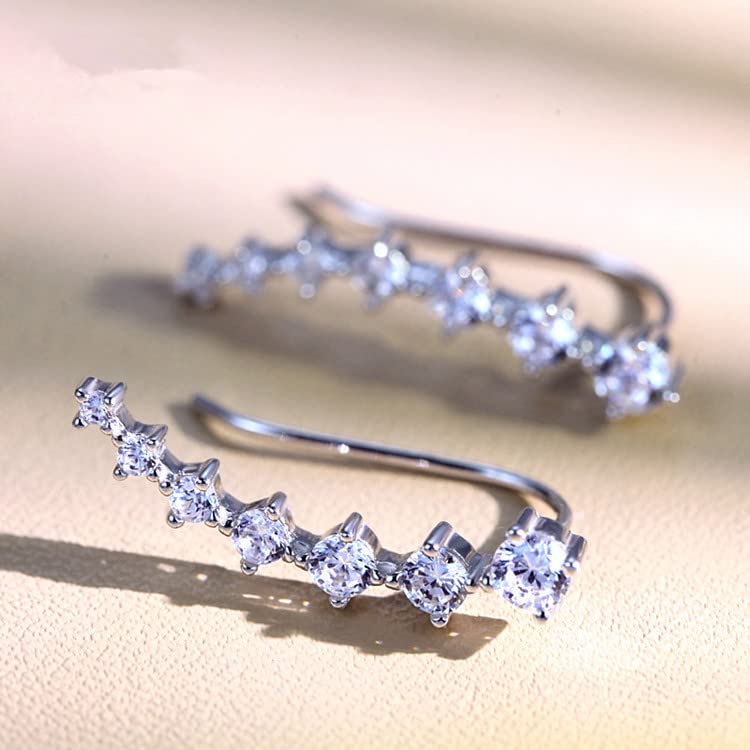 Crawler Earrings for Women 14K Gold Plated Sterling Silver Post Ear Cuff Climbers Earrings Cubic Zirconia Ear Crawler Earrings (Silver)
