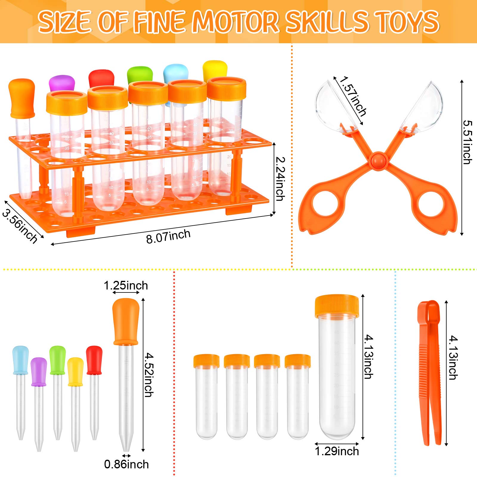 Weewooday 14 Pieces Jumbo Test Tubes Set, Science Learning Tools for Kids, Includes 5 Jumbo Test Tubes, 6 Silicone Liquid Droppers, 1 Storage Stand, 1 Plastic Tweezer, 1 Plastic Scissors Handy Scooper