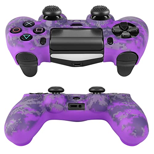 TNP For PS4 /Slim/Pro Controller Skin Grip Cover Case Set - Protective Soft Silicone Gel Rubber Shell & Anti-slip Thumb Stick Caps for Sony PlayStation 4 Controller Gaming Gamepad (Camo Mosaic Purple)