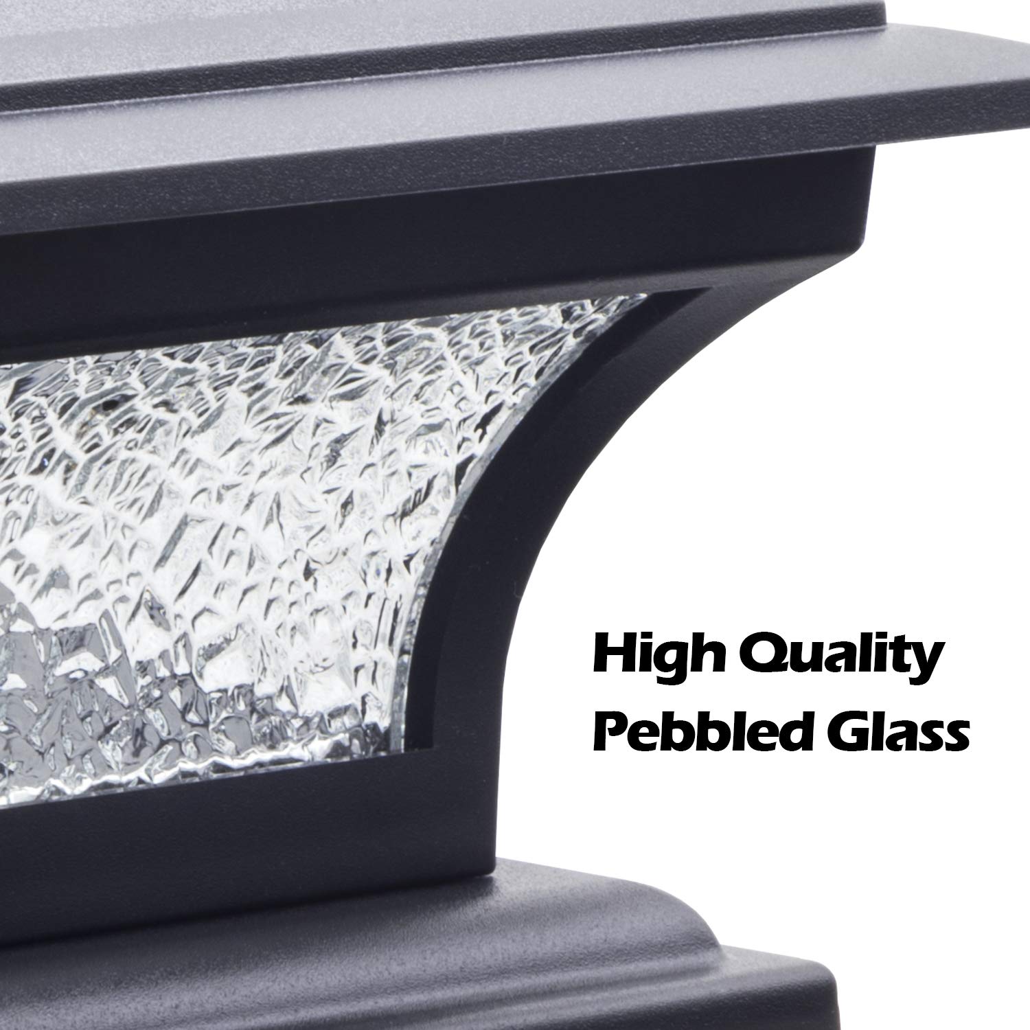 SIEDiNLAR Solar Post Lights Outdoor Glass LED Fence Cap Light 2 Modes for 4x4 5x5 6x6 Posts Deck Patio Garden Decoration Warm White/Cool White Lighting Black (4 Pack)