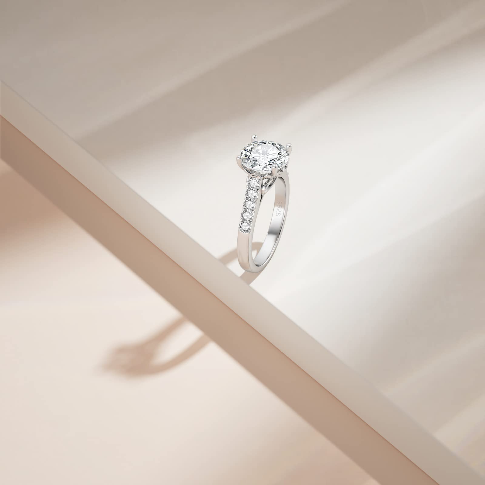 DALARAN 925 Sterling Silver Round Solitaire Cubic Zirconia Engagement Ring Halo Promise Ring Size 6