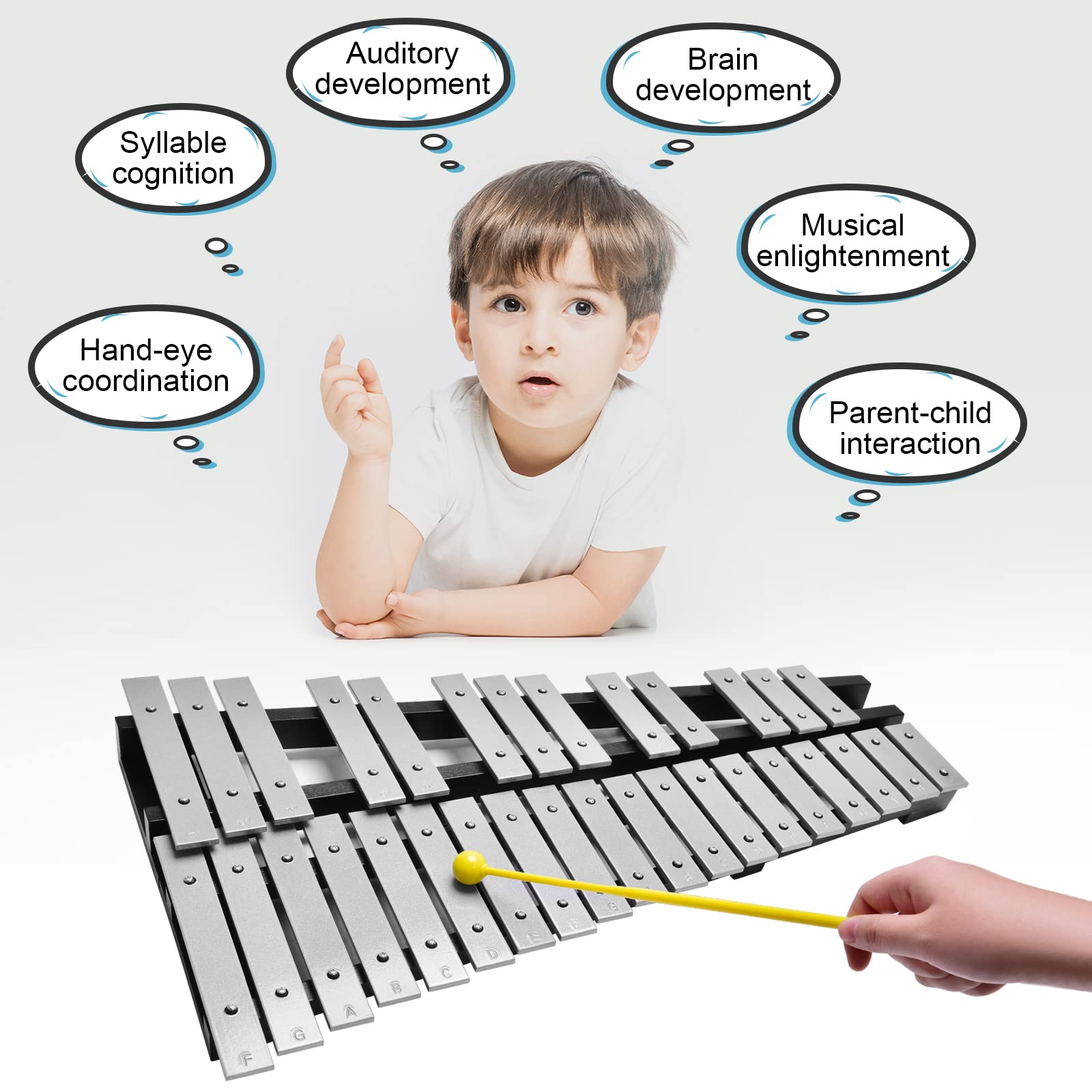 Sierjian 32 Keys Glockenspiel,Foldable Aluminum Xylophone for Adults, Percussion Instruments Kit for Children,Professional Educational Percussion Musical Instrument with 4 Mallets and Carrying Bag