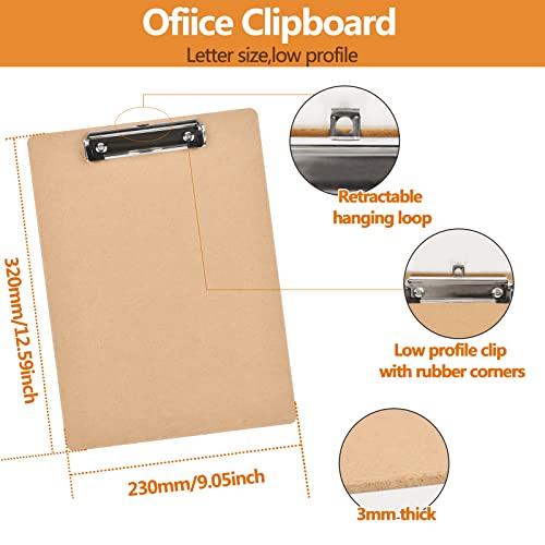Happyhapi Clipboards 6 Pack Wood Clip Boards Hardboard Letter Size (9 x 12.5 Inches) for 8.5x11 Inch Paper Brown ECO Friendly Clipboards with Low Profile Clip for Office, School Classroom Supplies