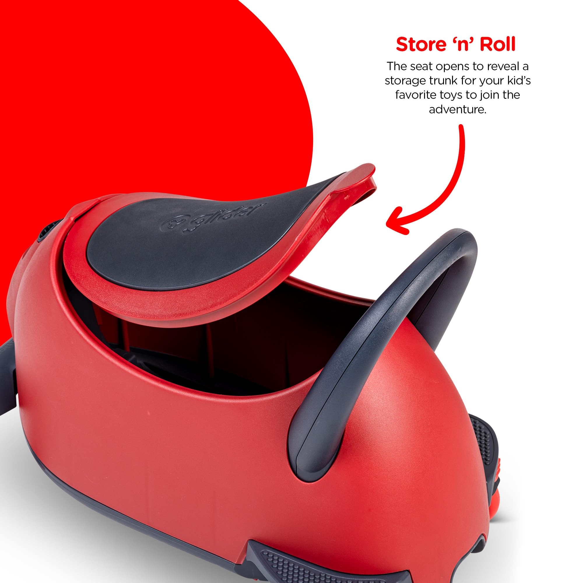 Yvolution Luna Ride On Scooter with Removable Storage Trunk & Seat, 3-in-1 Kick Scooter with LED Light-up Wheel Lights, Adjustable Height Push Bar for kids Age 10 Months to 10 Years(Red)