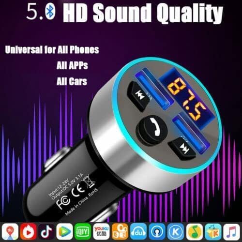 Car FM Transmitter, Bluetooth 5.0 Car Radio Audio Adapter MP3 Player, Car Bluetooth Radio Adapter with Dual USB Charger for Phone,and Tablets
