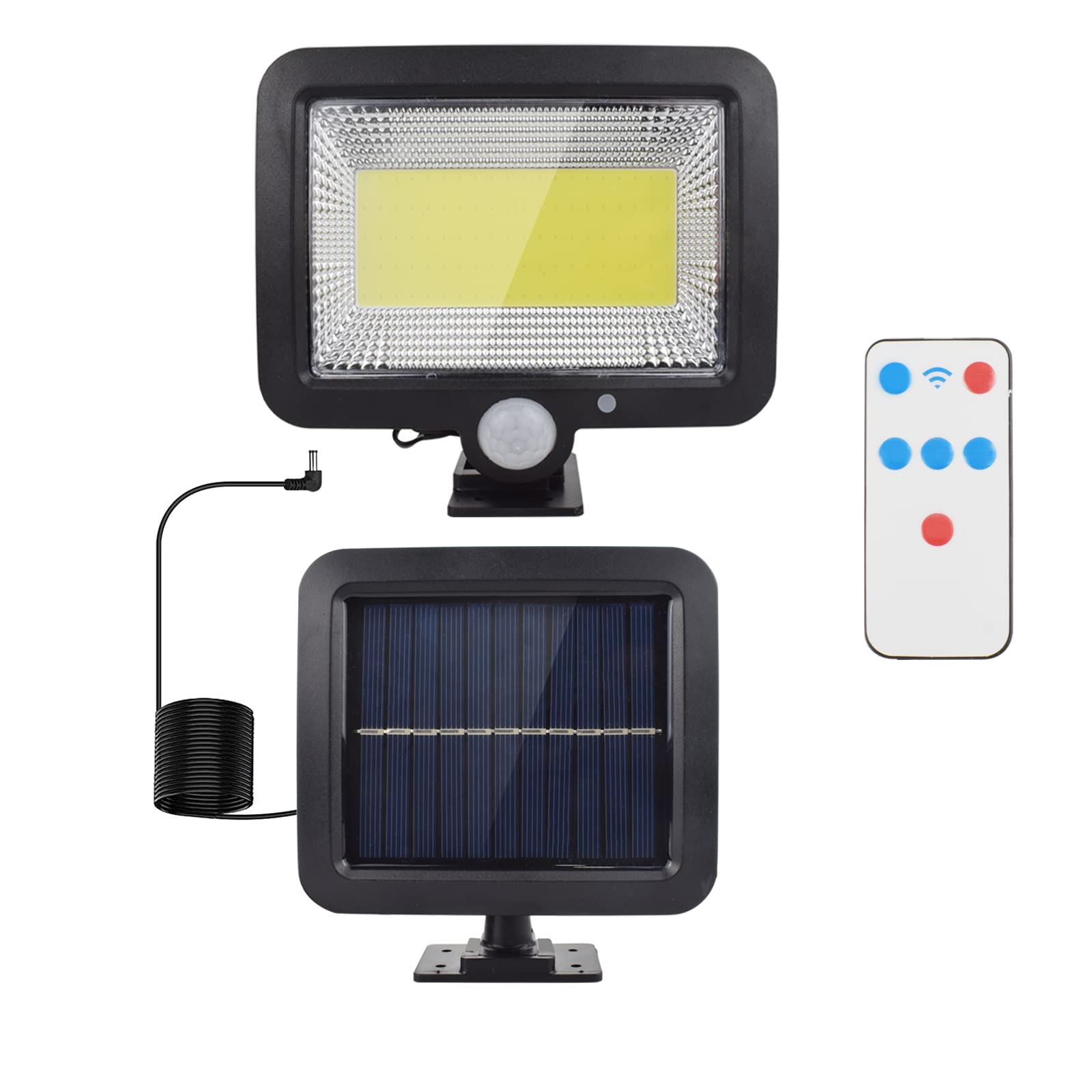 WERCHTAY Solar Lights Outdoor Motion Sensor Remote Control Solar Flood Lights with 3 Lighting Modes 120 Bright COB IP65 Waterproof 16.4Ft Cable Security Solar Powered Lights for Yard Outside