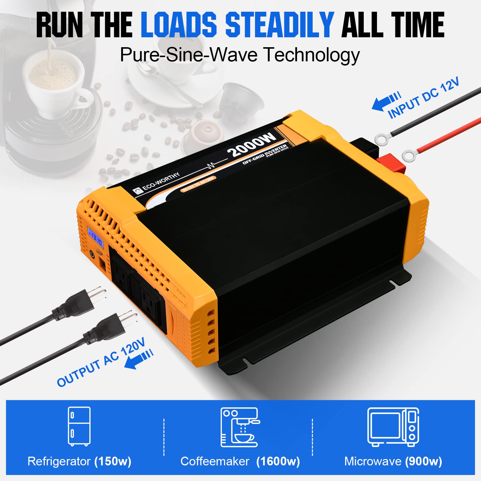 ECO-WORTHY 1.6KWH Complete Solar Panel Kit 400W 12V for RV Off Grid: 4*100W Bifacial Solar Panel + 40A MPPT Controller + 2*12V 100Ah Lithium Battery + Upgraded 2000W Power Inverter + Bluetooth Module