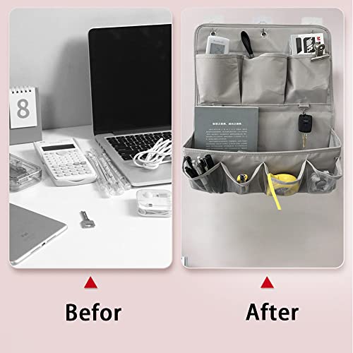 HSLFUAI Hanging Organizer with Pockets for Bathroom, Behind Door, Bedroom, Washing Table, Hanging Organizer, Door Organizer with 3 Sticky Wall Hooks (2Layer, Grey)