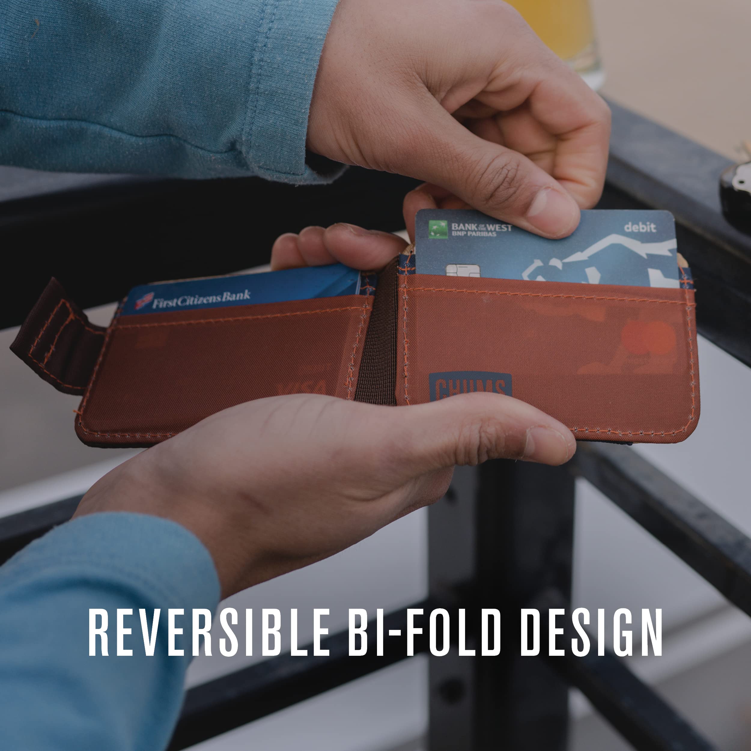 Chums Bandit unisex-adult Bi-Fold Polyester Wallet β Slim Reversible Card, ID and Money Holder (Orange/Tan/Navy), magenetic